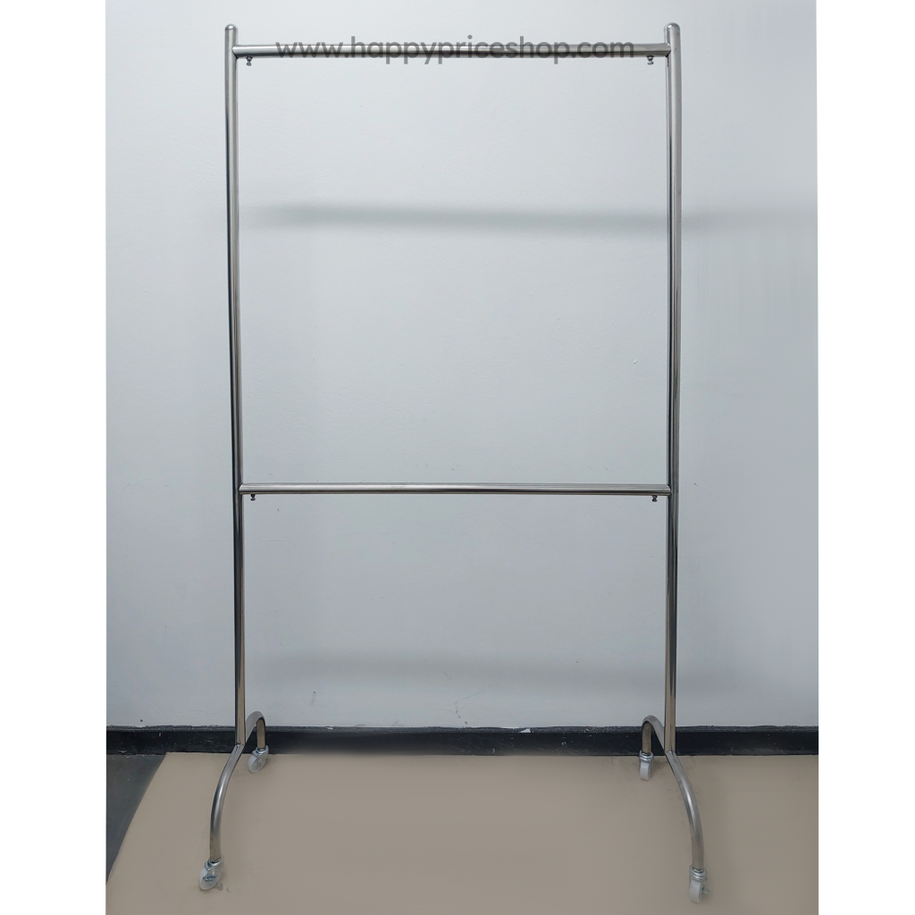 ราวแขวนผ้า2ชั้นสแตนเลส1ม สูง180ซม. มีล้อ ล้อขาวมีเบรค Happy Price Shop