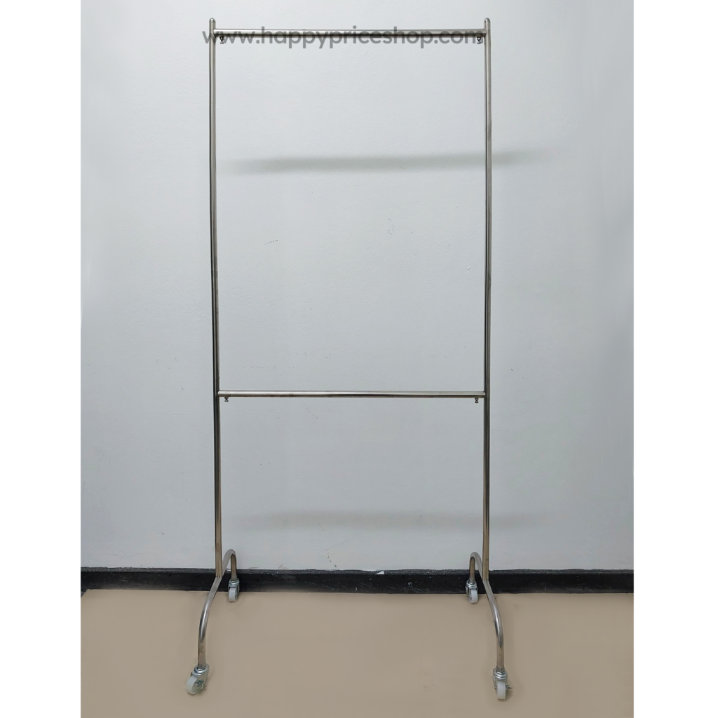 ราวแขวนผ้าสแตนเลส 60ซม สูง170ซม. 2ชั้น มีล้อ ล้อขาวมีเบรค Happy Price Shop