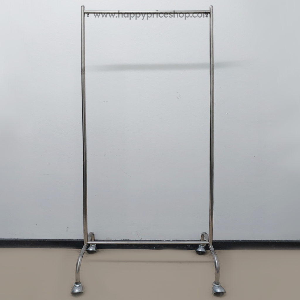 ราวแขวนผ้า80ซม สแตนเลส สูง170ซม. มีล้อ ล้อดำ Happy Price Shop